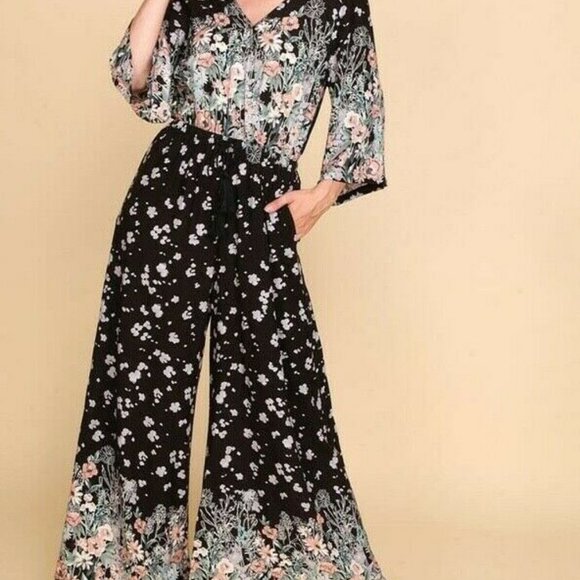 Umgee | Pants & Jumpsuits | Bluheaven By Umgee Jumpsuit Floral Wide Leg ...